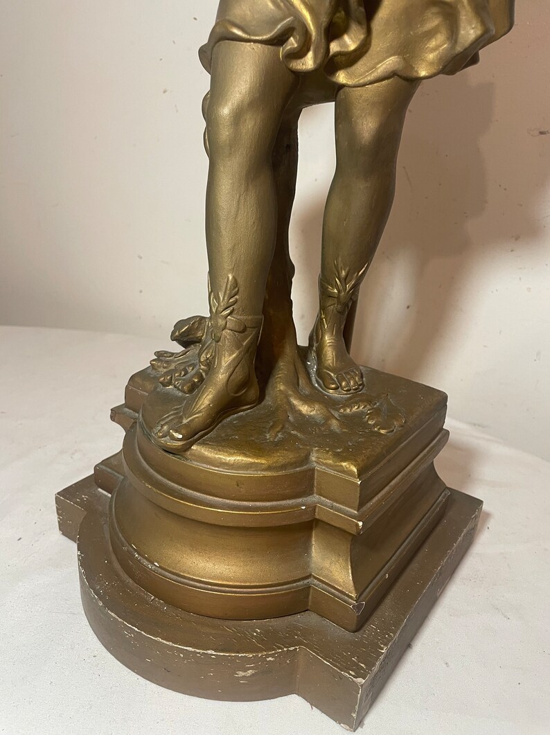 HUGE Antique Figural Gold Gilded Wood Ceramic Hunter Man Electric Table ...