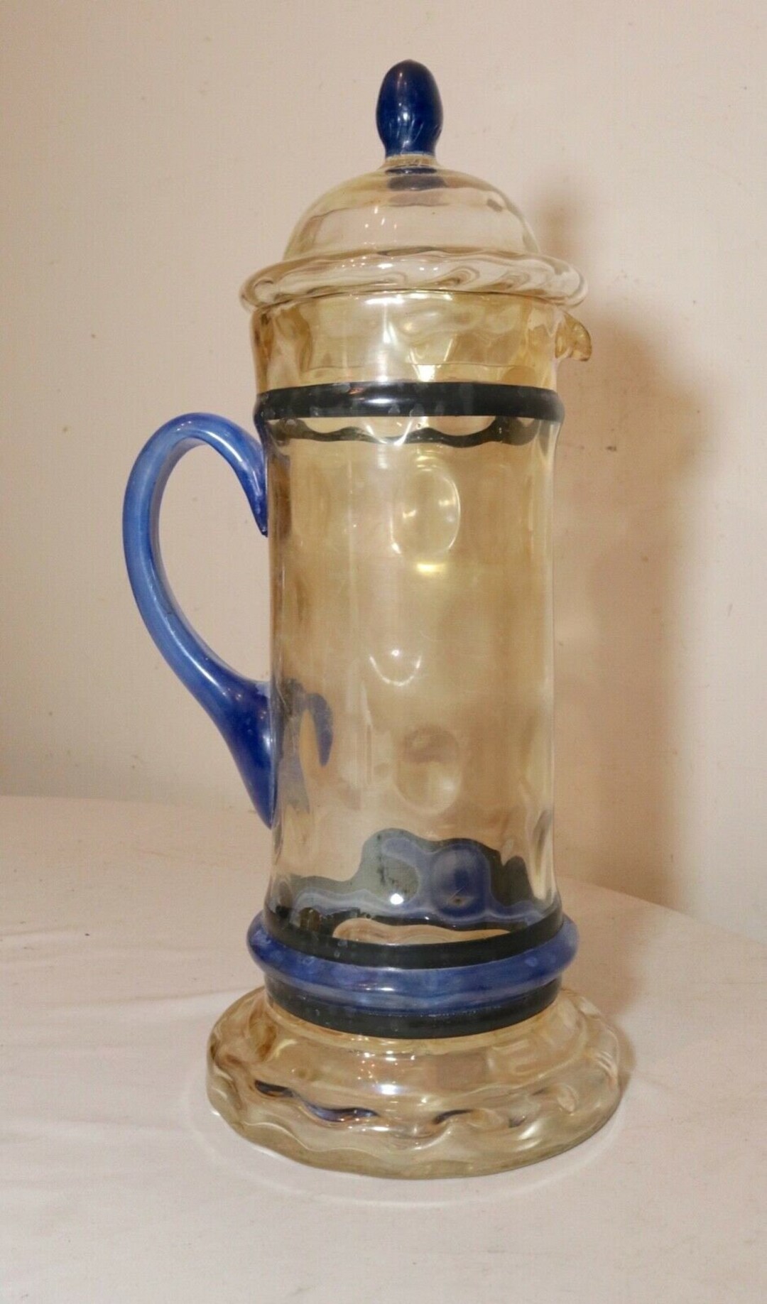 LARGE Vintage Quality Hand Blown Studio Art Glass Lidded Beer Stein ...