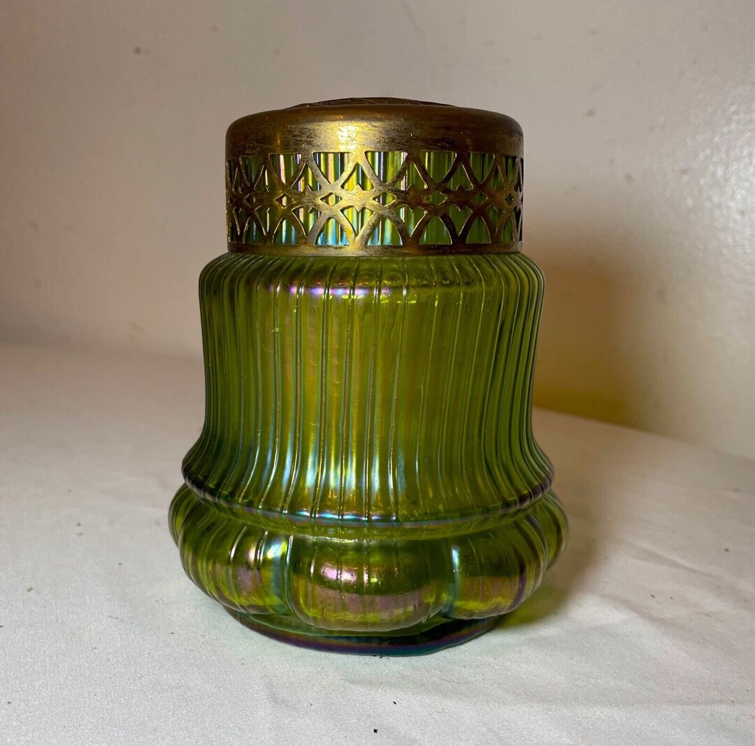 Antique Hand Blown Bohemian Loetz Bronze Mounted Green Glass Potpourri ...
