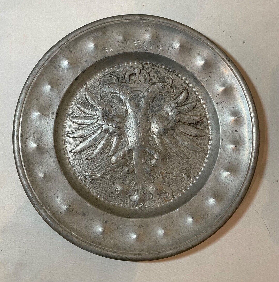Rare Antique 1634 17th Century Engraved Hand Forged Pewter Eagle Dinner ...