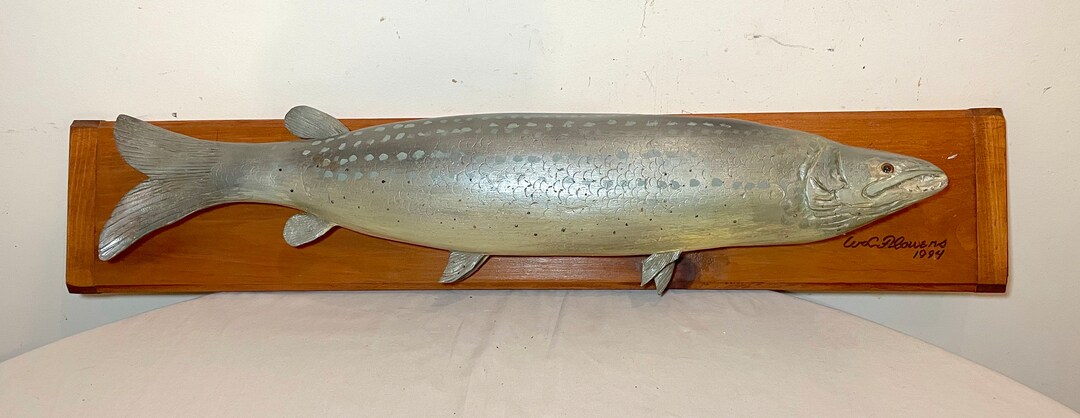 Vintage Carved Wood 1949 Flowers Pike Fish Sculpture Wall Mount Trophy ...