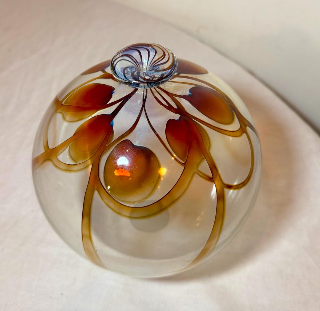 Vintage Hand Blown Signed Detailed Mary Angus Art Glass Iridescent Leaf ...