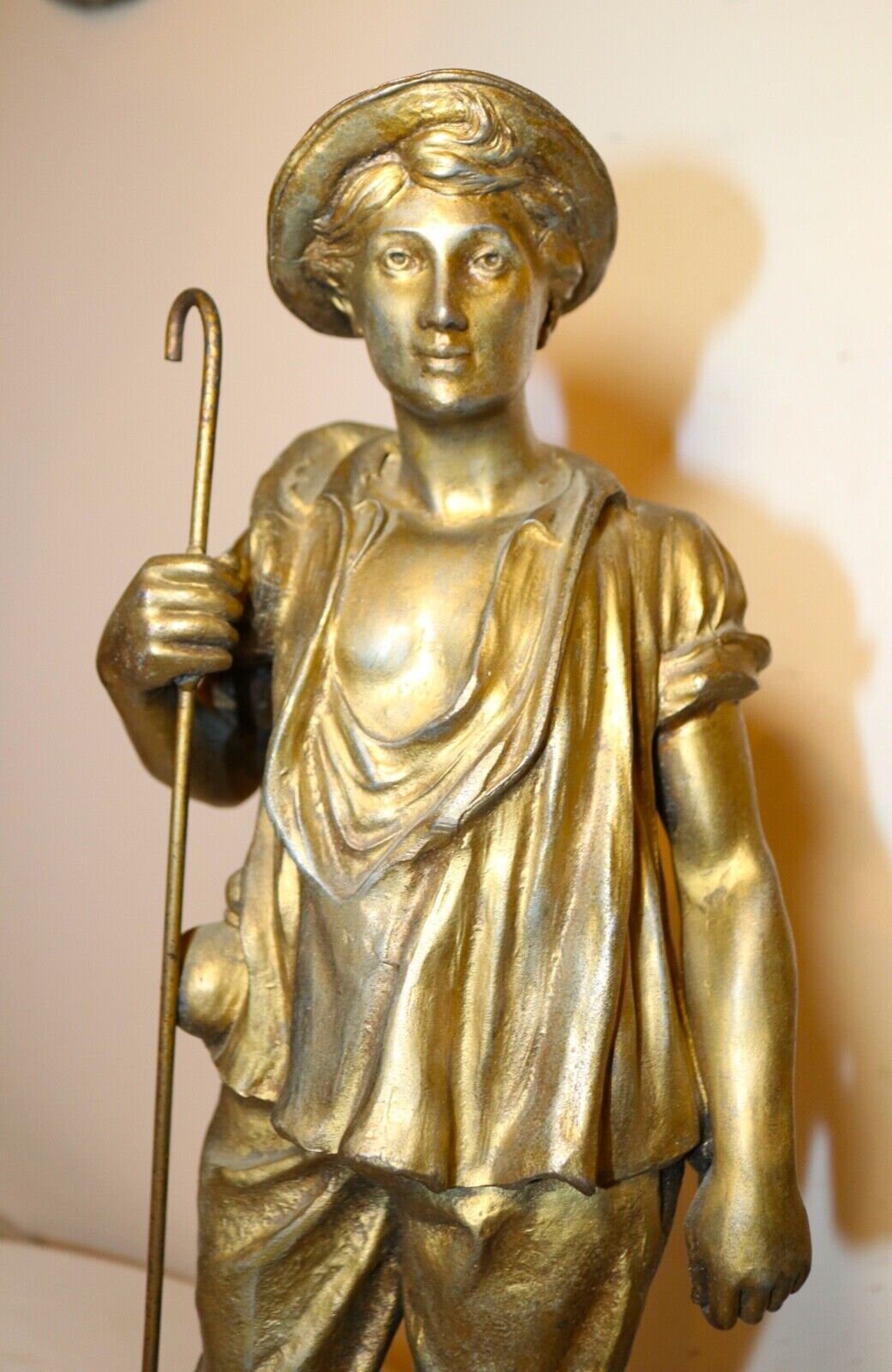 LARGE Antique Gold Gilded Metal Sheep Herder Paysan Figural Statue ...