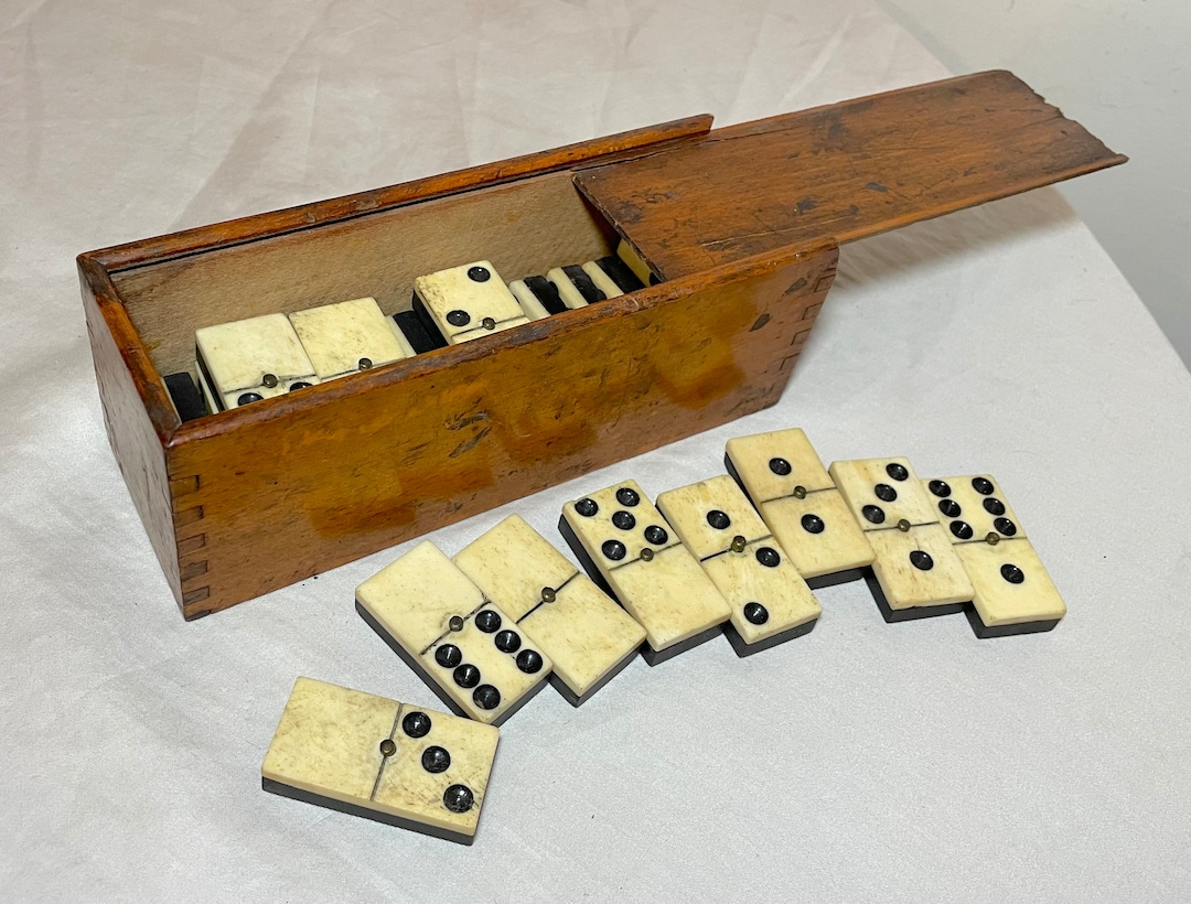 Antique Handmade 19th Century Bone Ebony Wood Dominoes Game Set ...