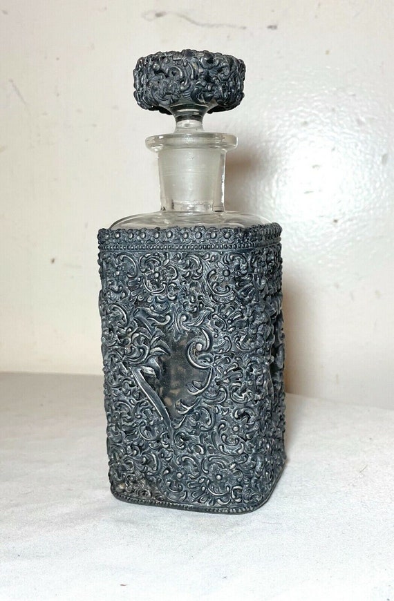 antique ornate reticulated perfume cologne metal glas… - Gem