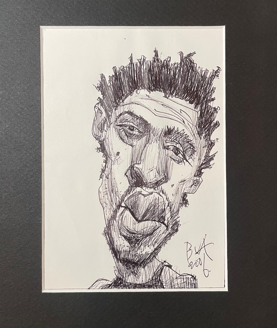 Original 2006 Justin Bua Pop Surrealism Ink Sketch Drawing Man Portrait ...