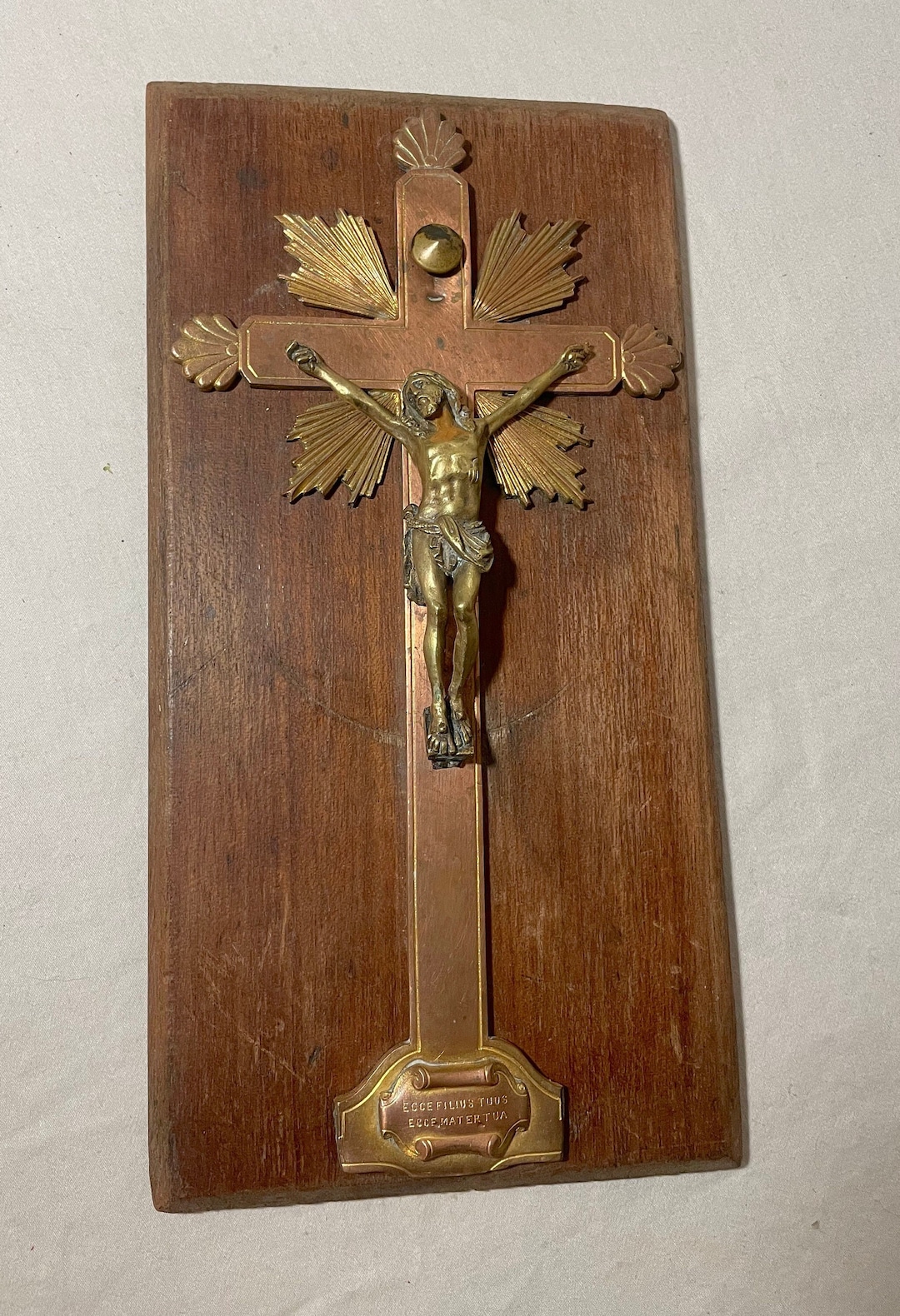 Antique 19th Century Bronze Wood Religious Wall Jesus Christ Crucifix ...