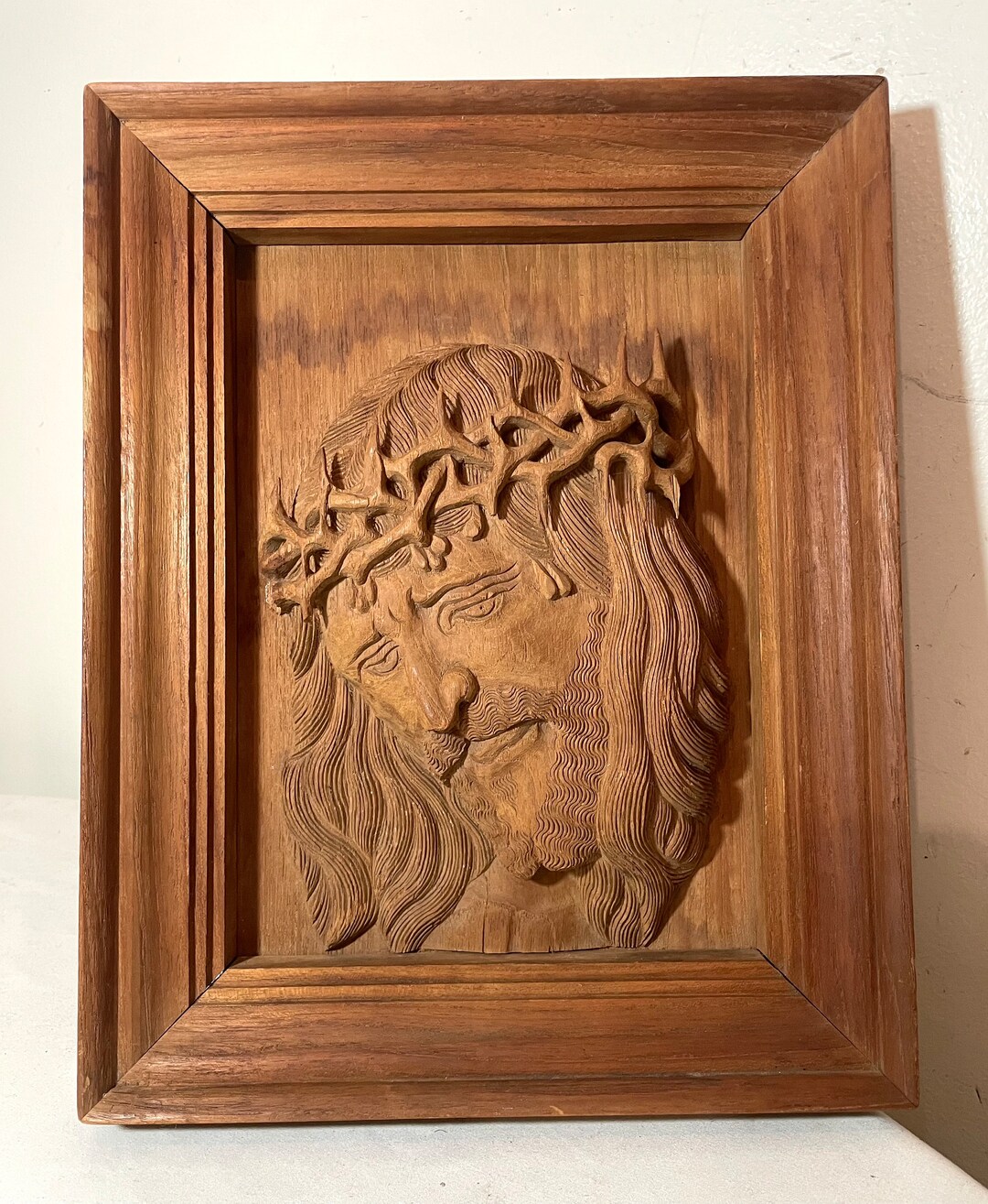 Antique Hand Carved Wood Religious Jesus Folk Art Sculpture Wall Relief ...