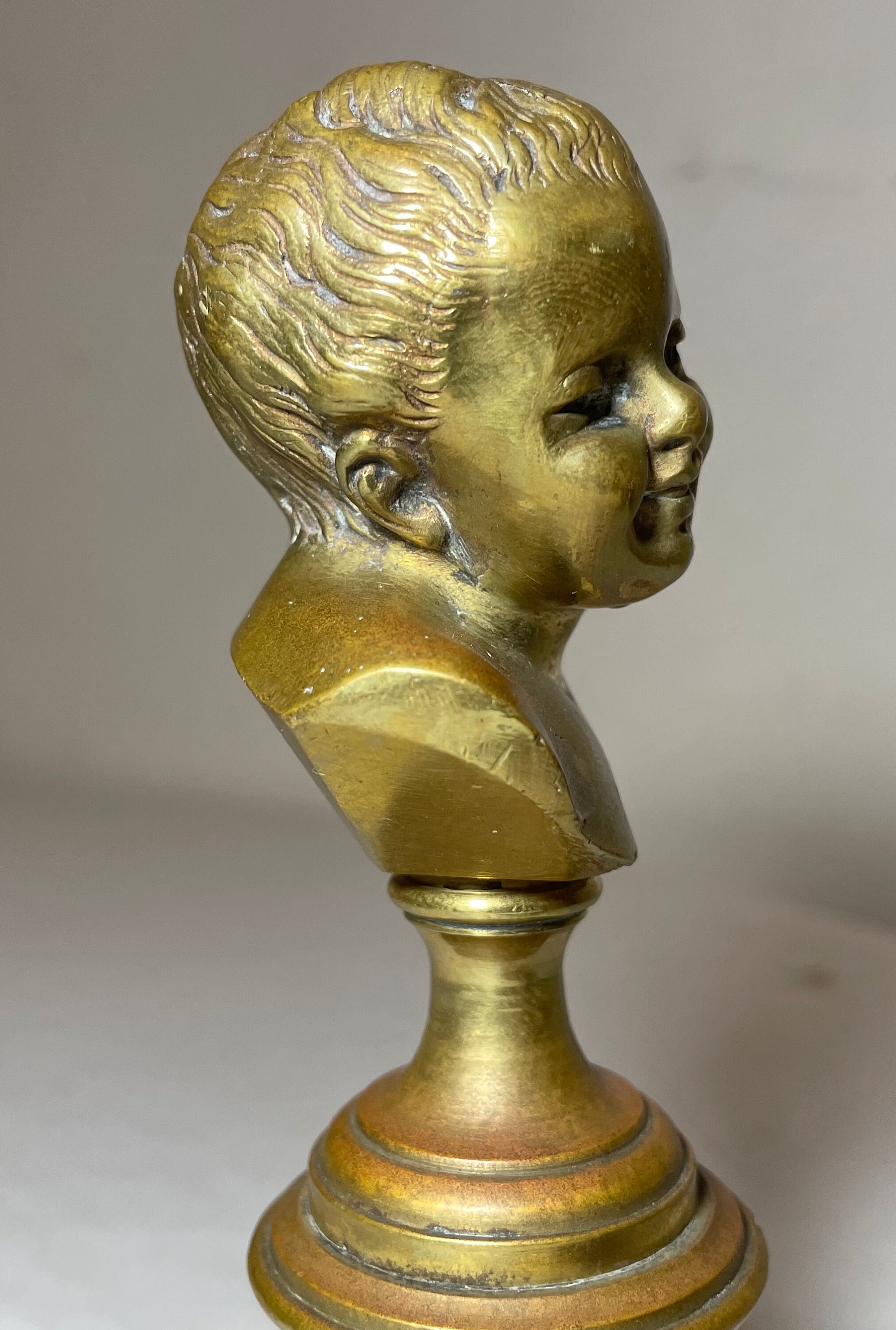 Antique 19th Century Solid Heavy Gilt Bronze Baby Child Bust Statue ...