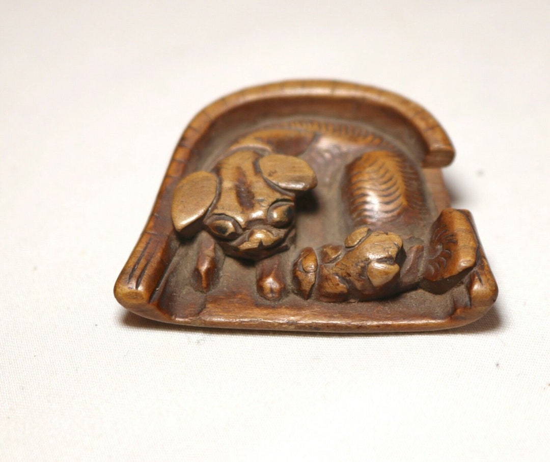 Rare Antique Handmade 1800's Japanese Foo Dogs Boxwood Inro Netsuke ...