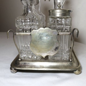 Antique 1800's Ornate Cut Crystal Nickel Plate EPNS Cruet Condiment Set ...