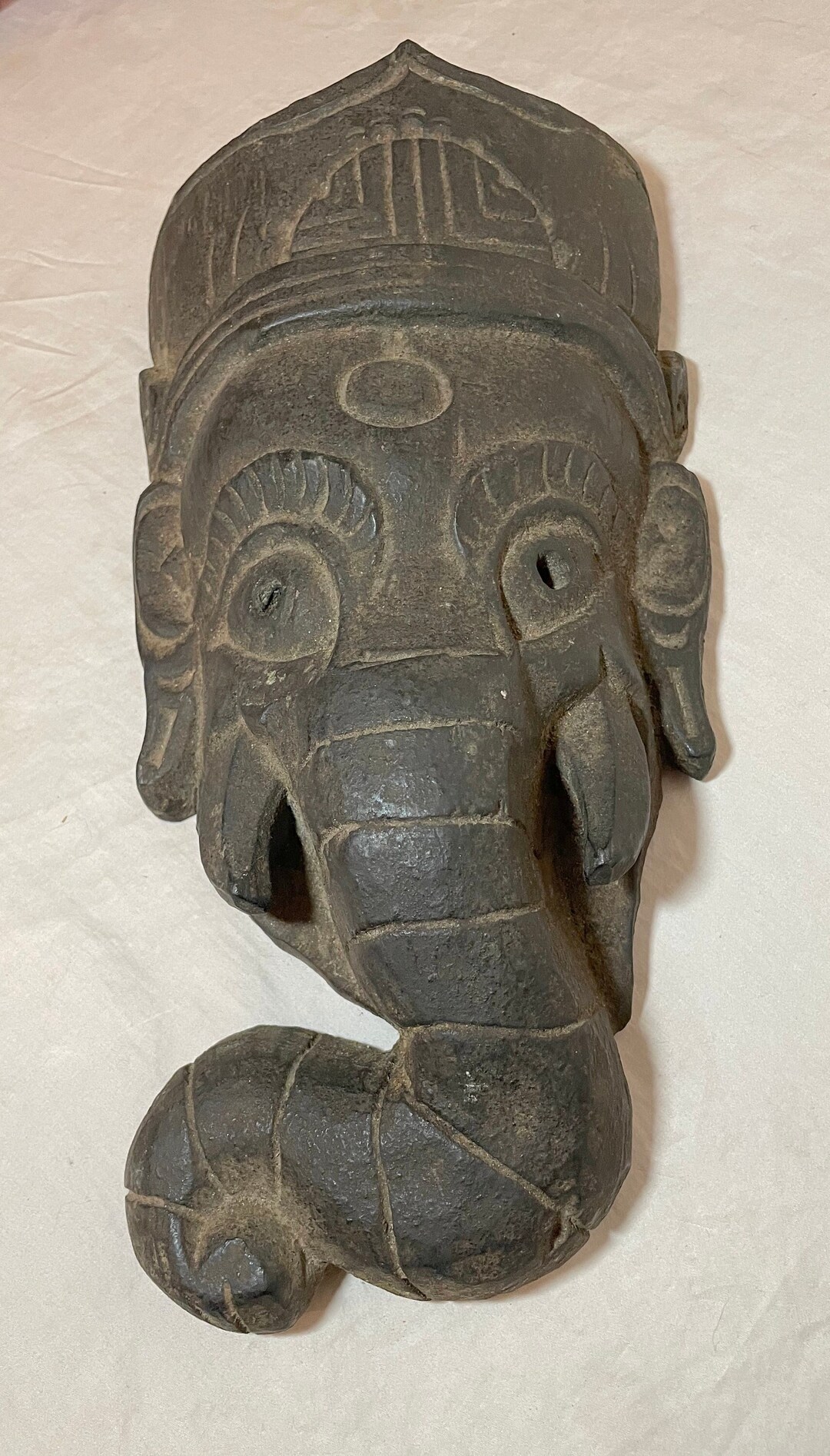Antique 19th Century Hand Carved Myanmar Burmese Wood Ganesha Mask With ...