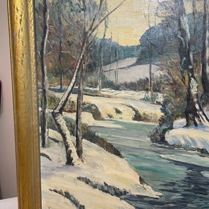 Antique Doris Davis Snow River Landscape Realism Expressionism Oil ...
