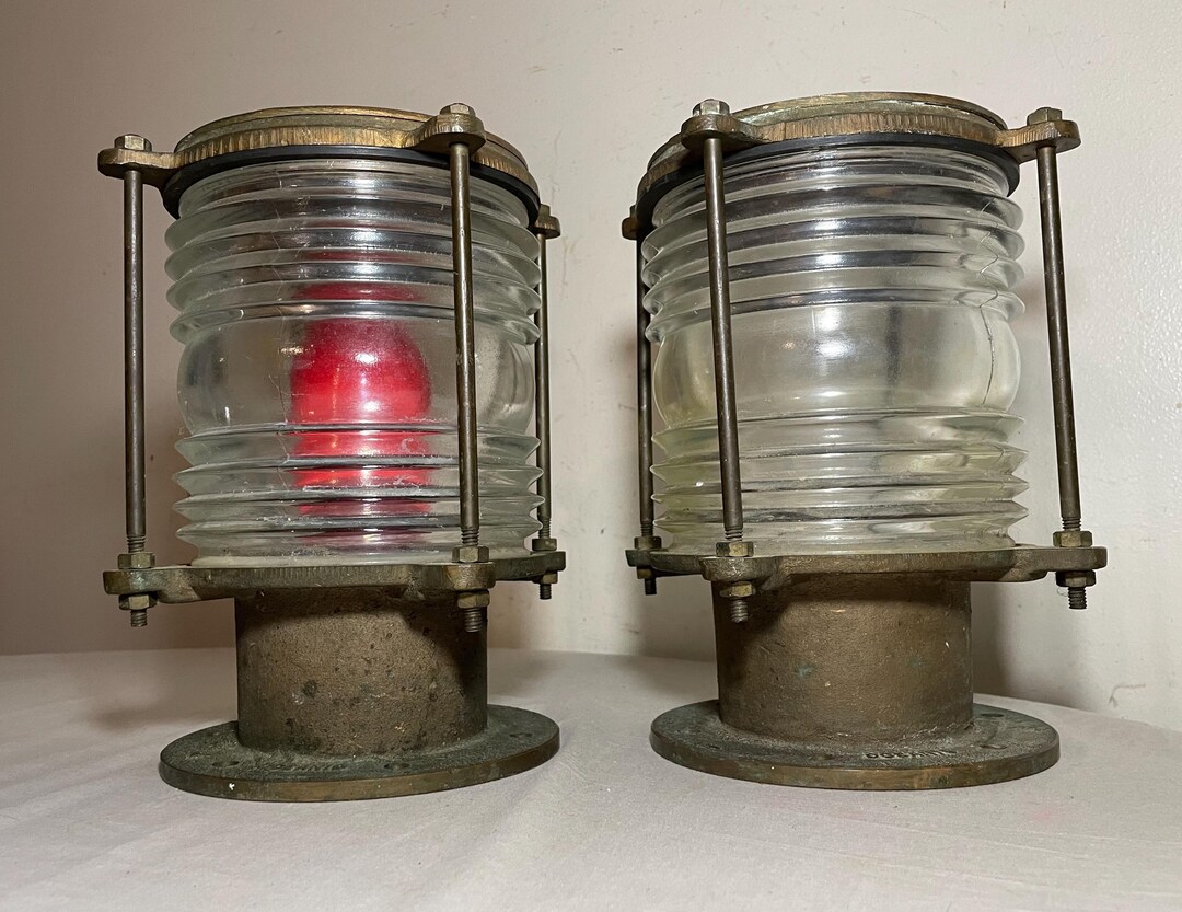 Pair of Antique Oceanic Solid Brass Glass Nautical Navigational Ship ...