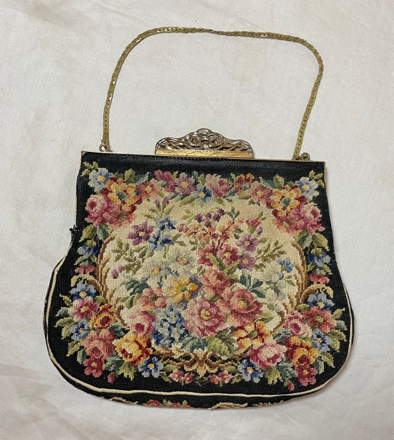 Antique handmade Victorian petit point needlepoint br… - Gem