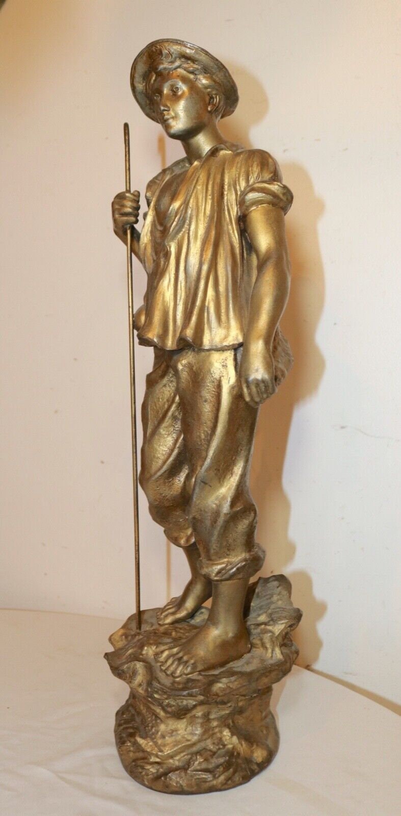 LARGE Antique Gold Gilded Metal Sheep Herder Paysan Figural Statue ...