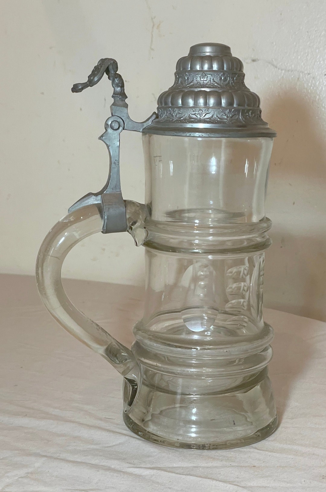 Large Antique 1800's Hand Blown Glass Pewter German Lidded Beer Stein ...