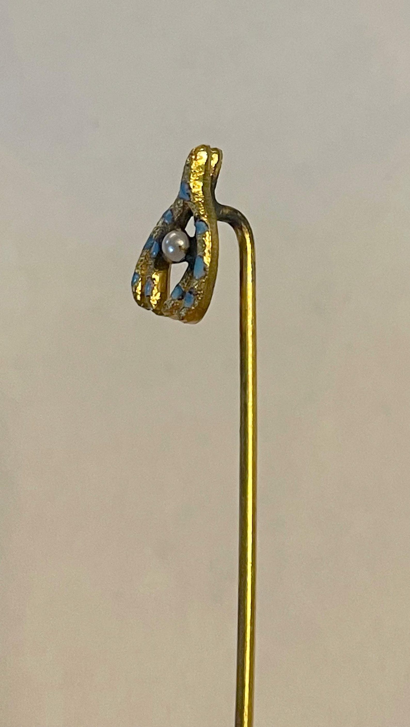Antique Handmade Yellow Gold Filled Wishbone Enamel Pearl Hat Stick Pin ...