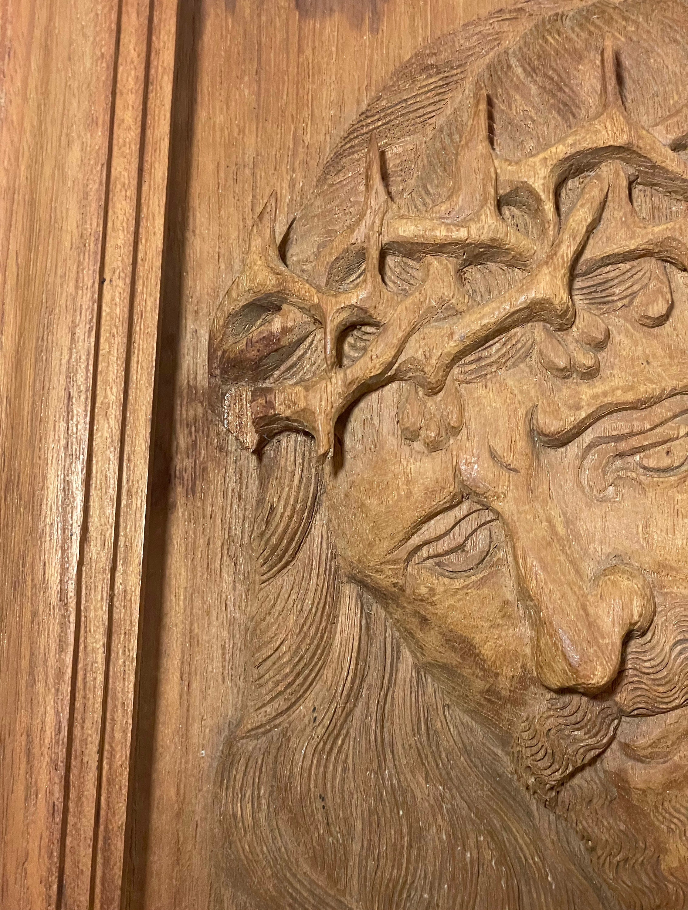 Antique Hand Carved Wood Religious Jesus Folk Art Sculpture Wall Relief ...