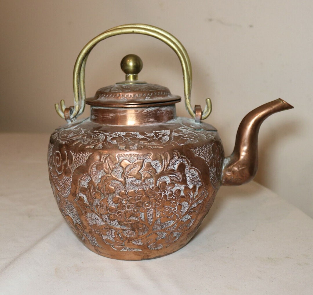 High Quality Rare Antique Chinese Forged Hand Tooled Copper Brass Tea ...