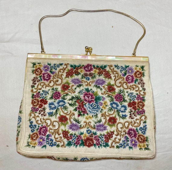 Antique handmade Victorian petit point needlepoint pe… - Gem