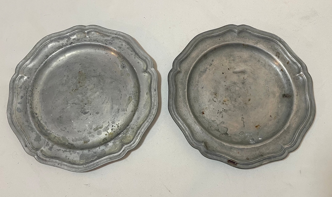 2 Rare Antique 18th Century Forged Pewter Multi Reed European Dinner ...