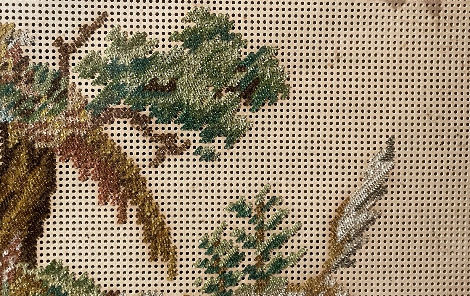 Antique 1800's European Figural Dog Bird Landscape Needlepoint Sampler ...