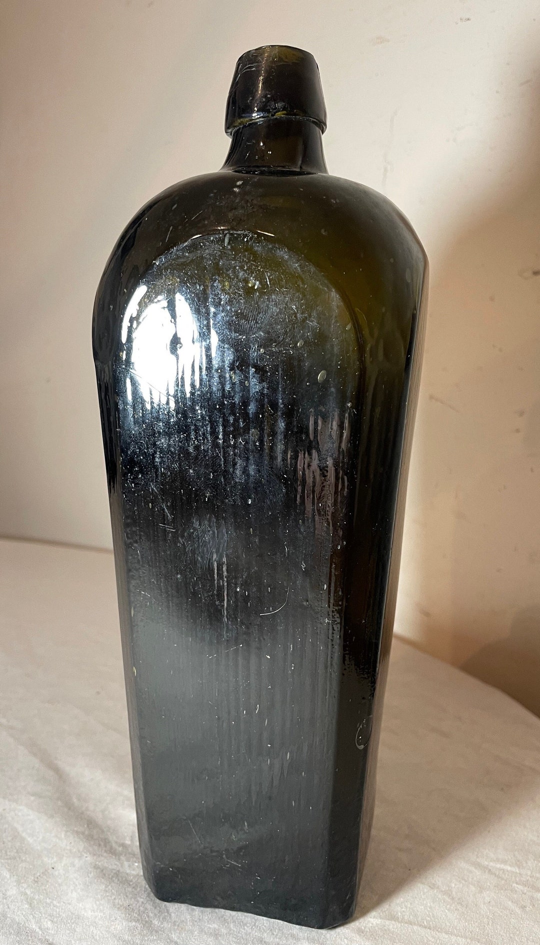 Antique 19th Century Blown 5pc Mold Dutch Olive Green Gin Glass Bottle ...