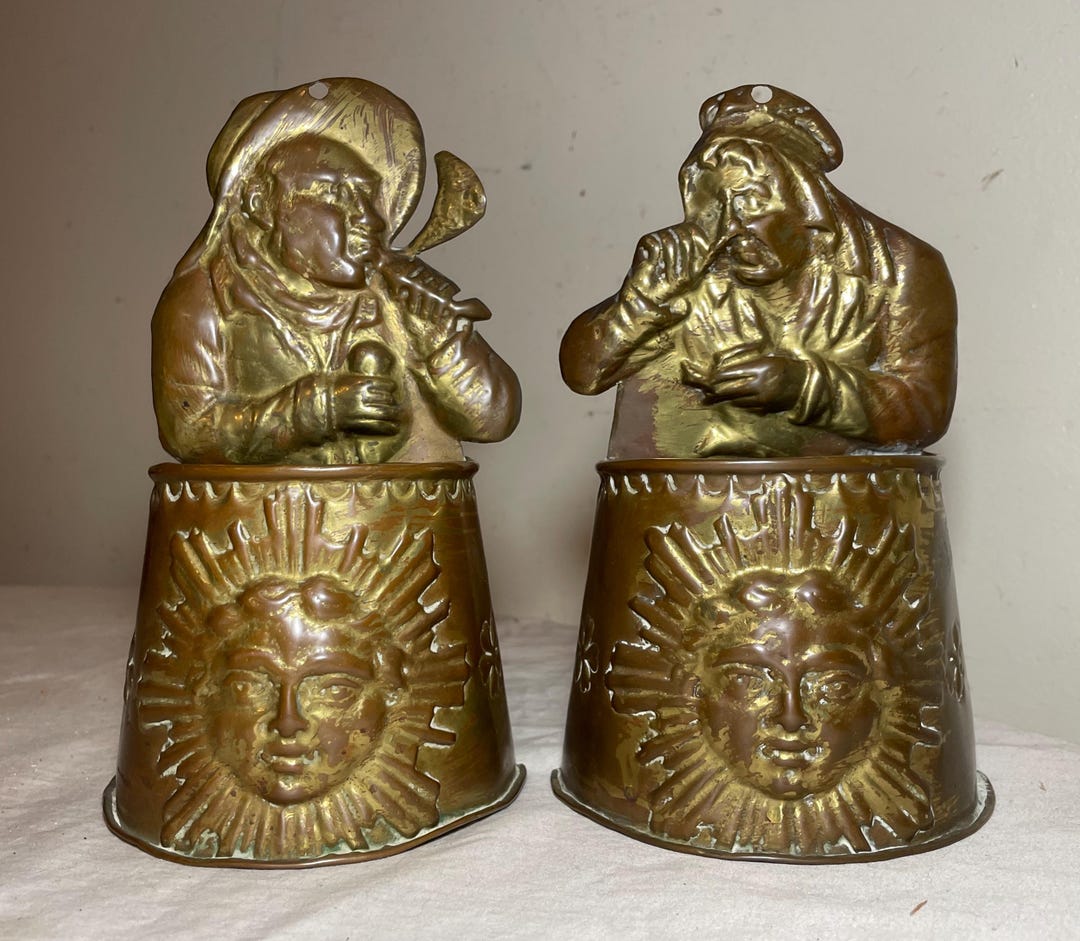 Pair of Antique 19th Century Wall Mount Figural Gilt Brass Pipe Match ...