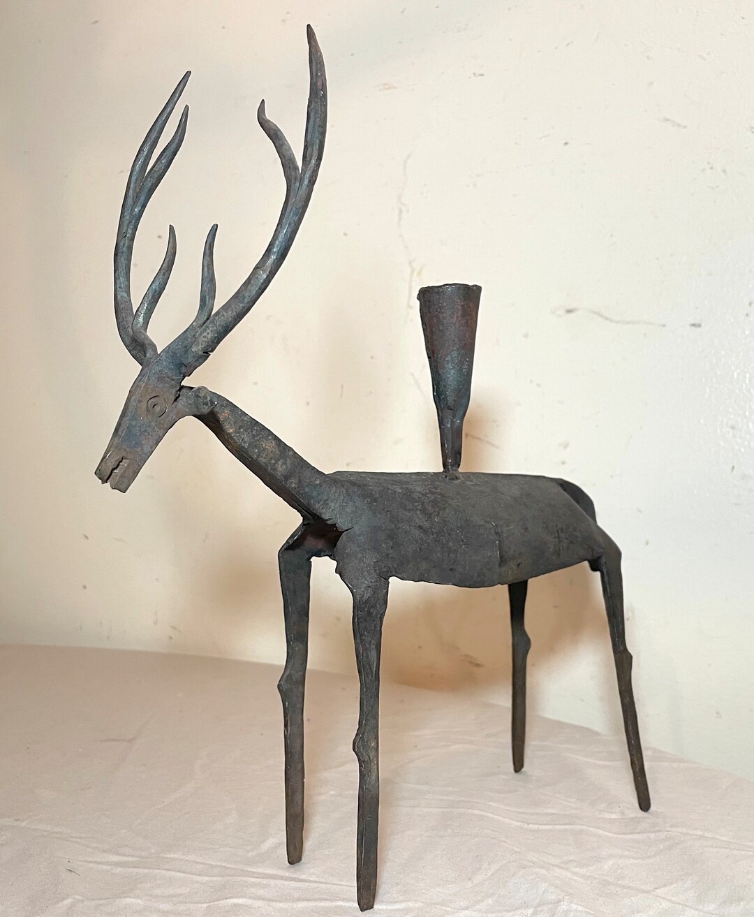 Antique Handmade Wrought Iron Buck Deer Sculpture Candle Holder Statue ...