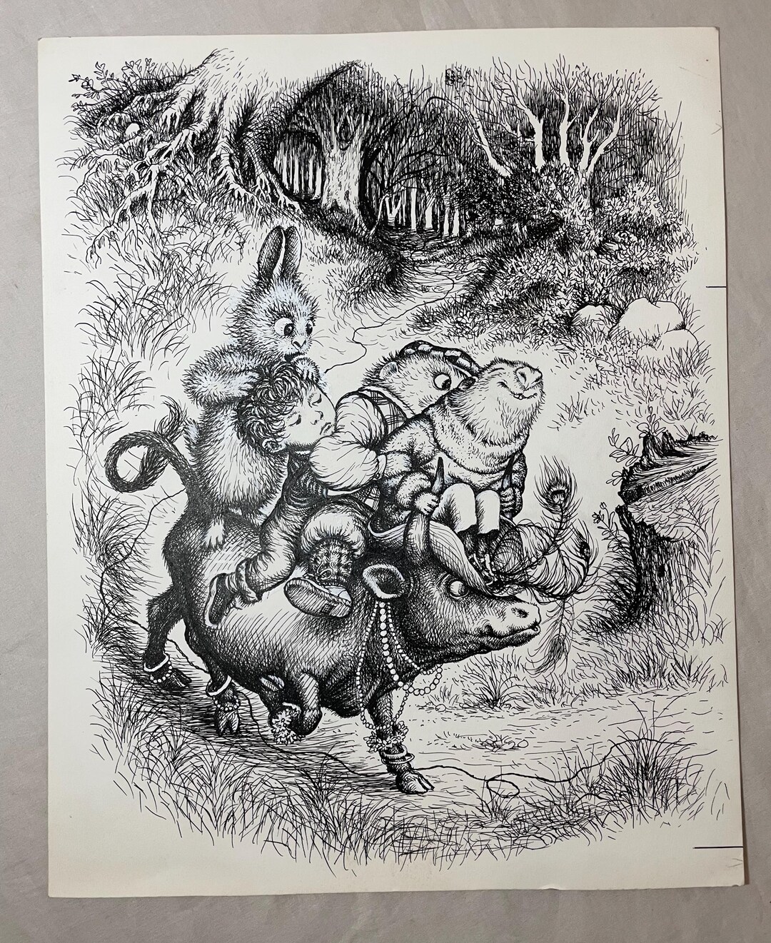 Original Garth Williams Ink Drawing Published Book Illustration Upside ...