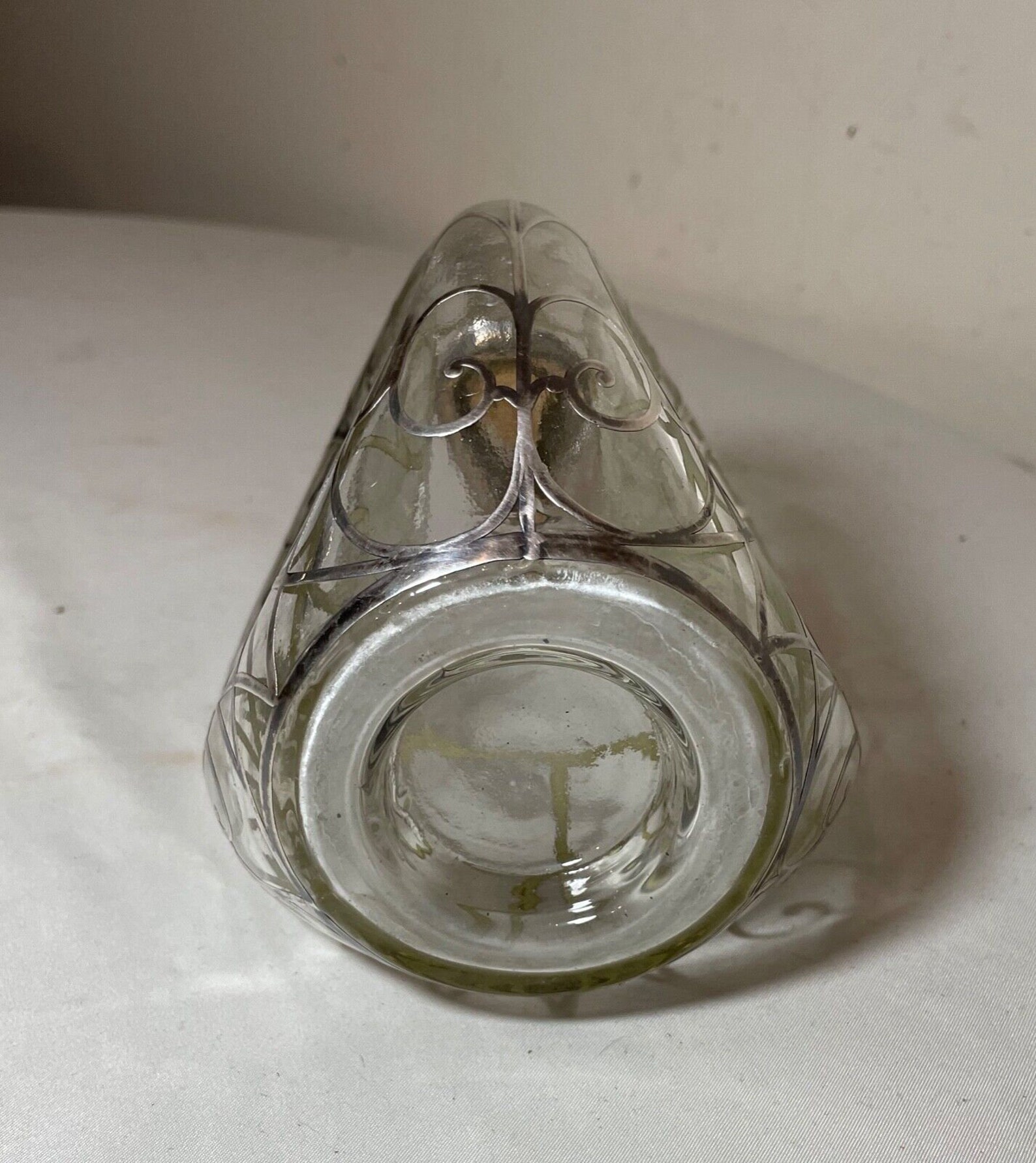 Antique Ornate Sterling Silver Overlay Glass Liquor Claret Decanter ...