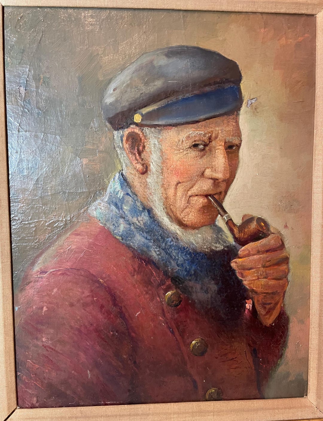 Antique 1920's Elder Man Expressionism Smoking Pipe Oil Painting ...