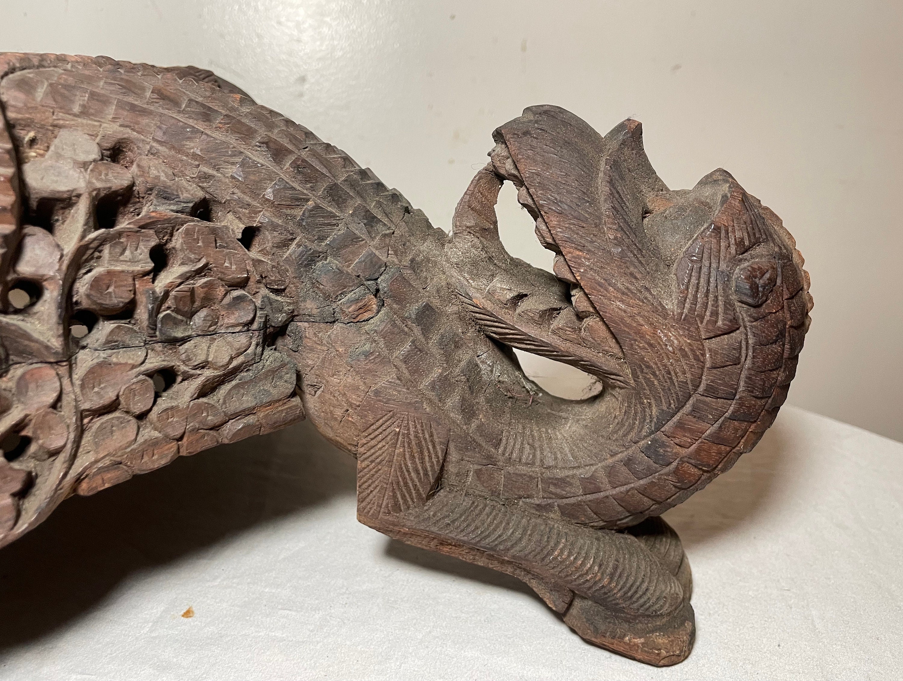 LARGE Antique Hand Carved Anglo Indian Figural Dragon Wood Sculpture ...