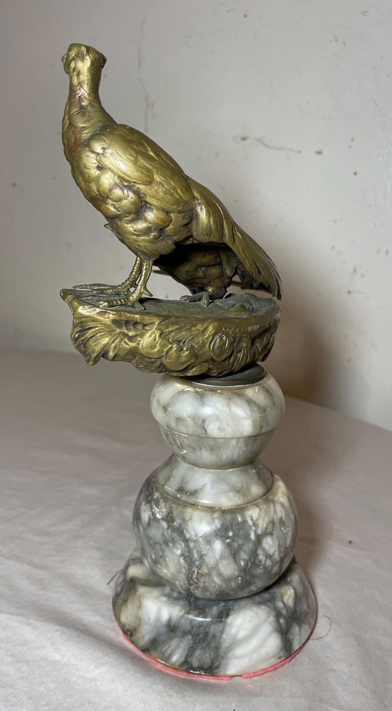 Antique German Rudolf Henn Bronze Alabaster Perched Pheasant Statue ...