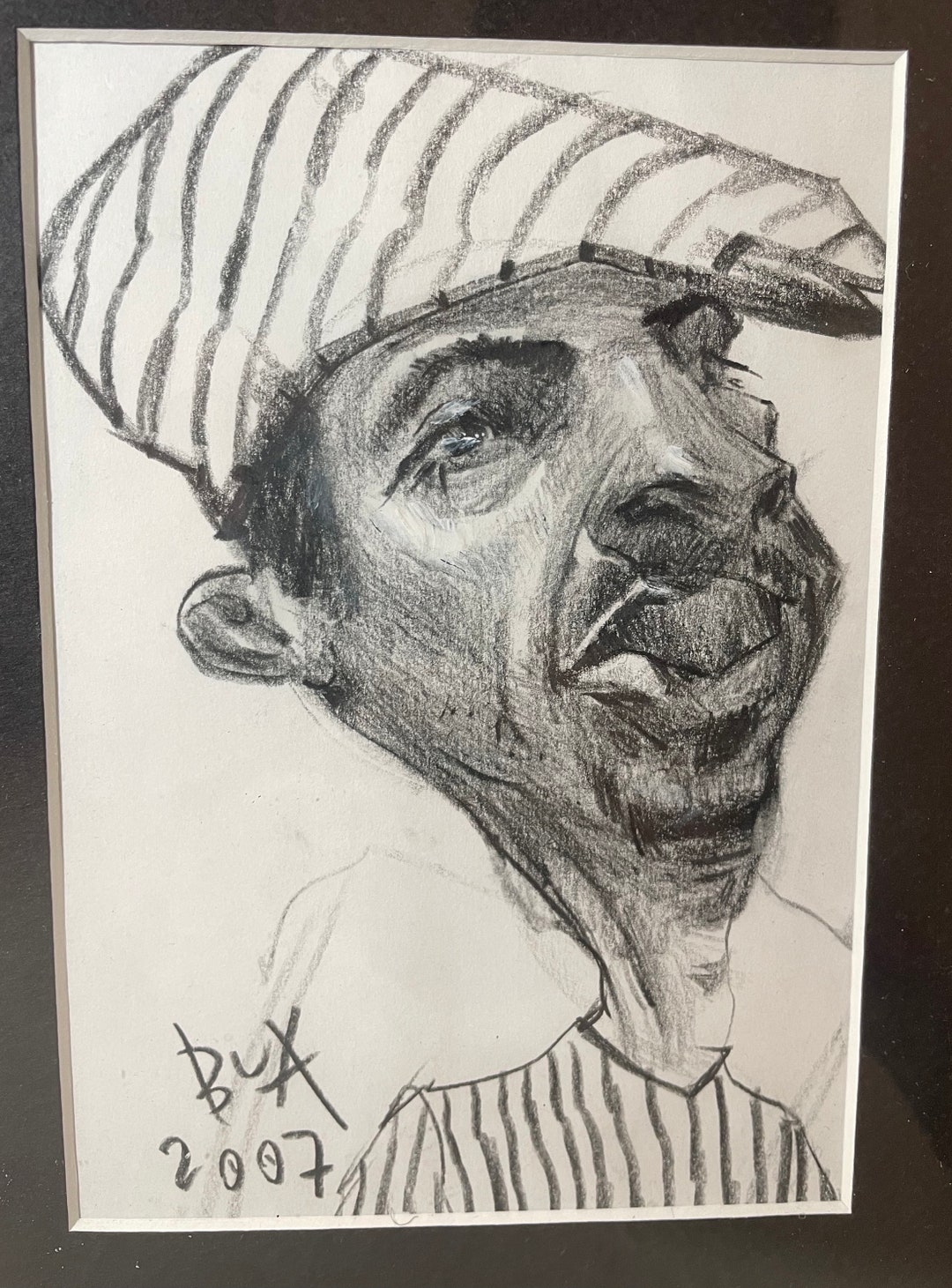 Original 2007 Justin Bua Pop Surrealism Conte Crayon Sketch Drawing Man ...