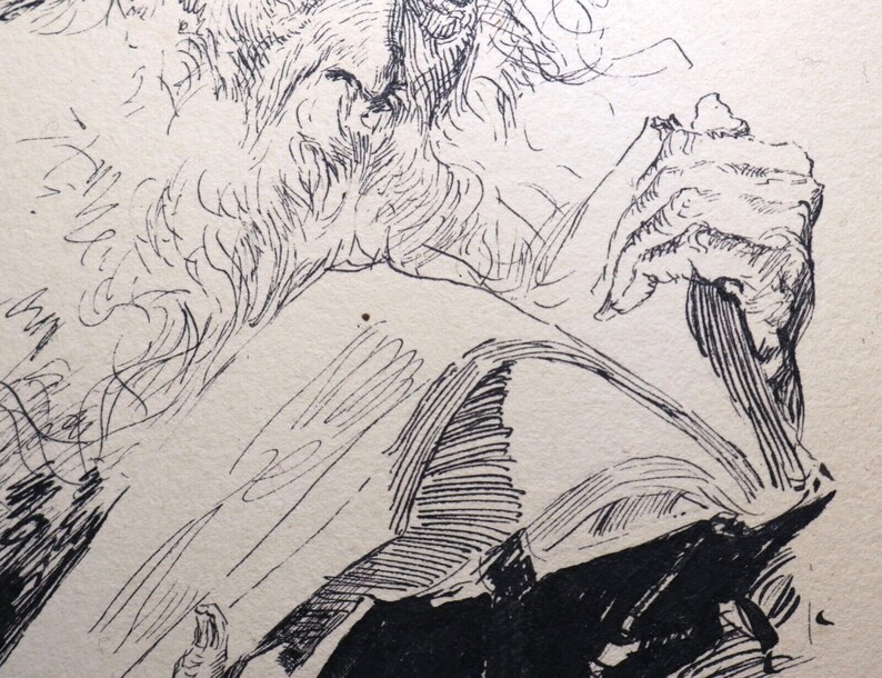 Antique 1800's Victorian Religious Jewish Rabbi Portrait Ink Drawing ...