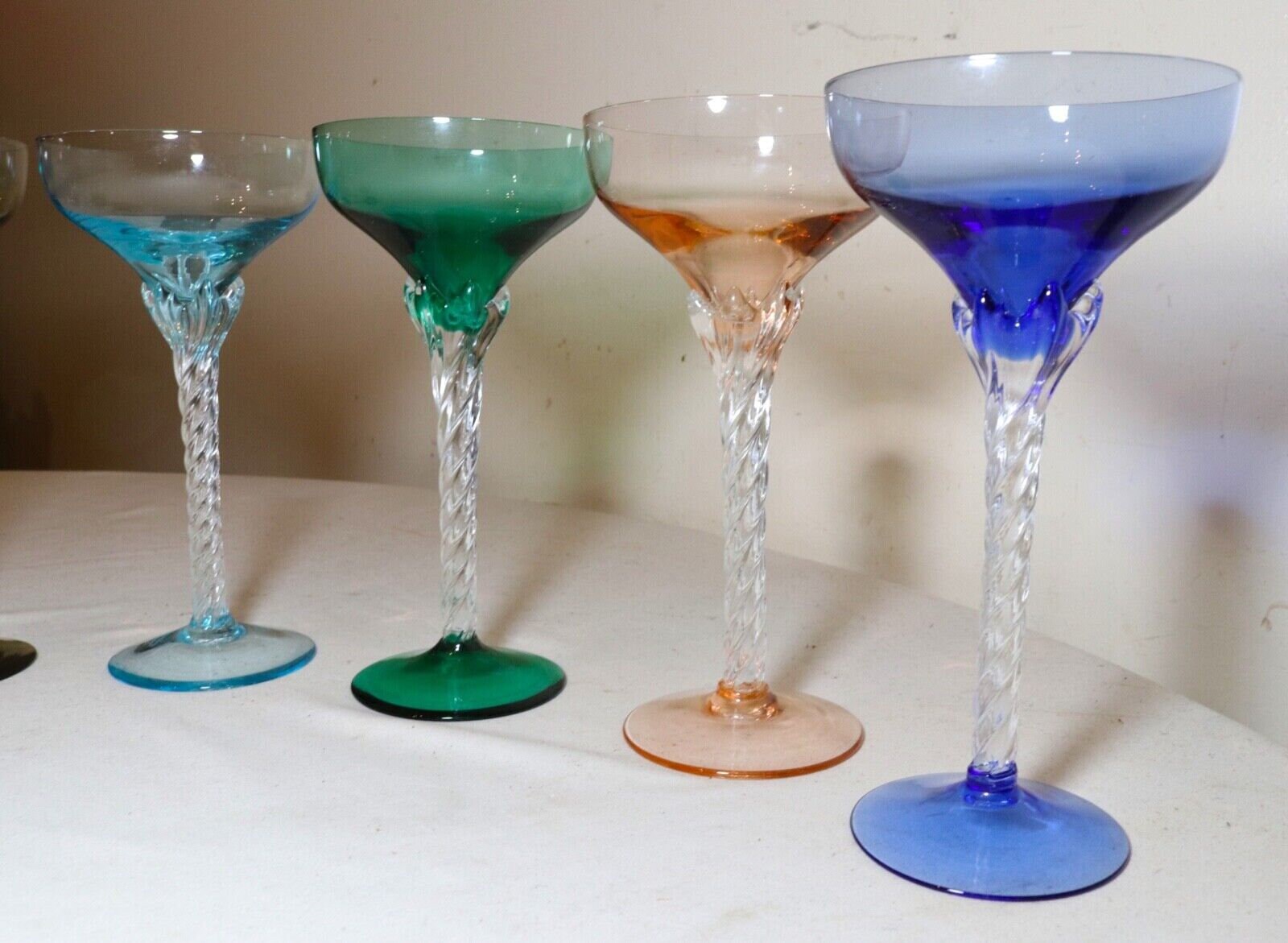 Lot Of 6 Hand Blown Twisted Stem Multi Colored Glass Crystal Etsy