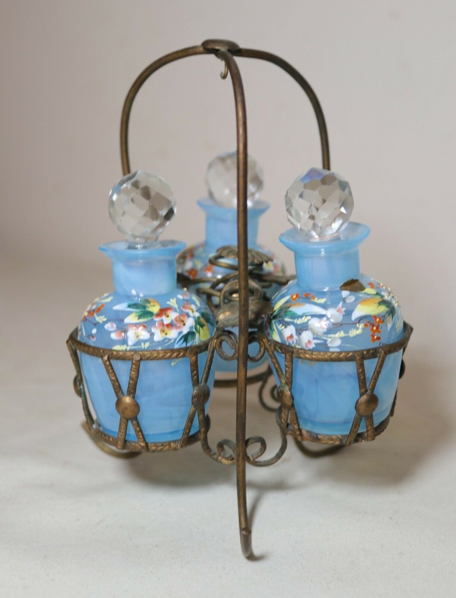 1800's Bronze Enameled Blue Opal Glass Perfume Bottle Set - Etsy