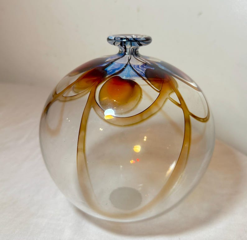 Vintage Hand Blown Signed Detailed Mary Angus Art Glass Iridescent Leaf ...