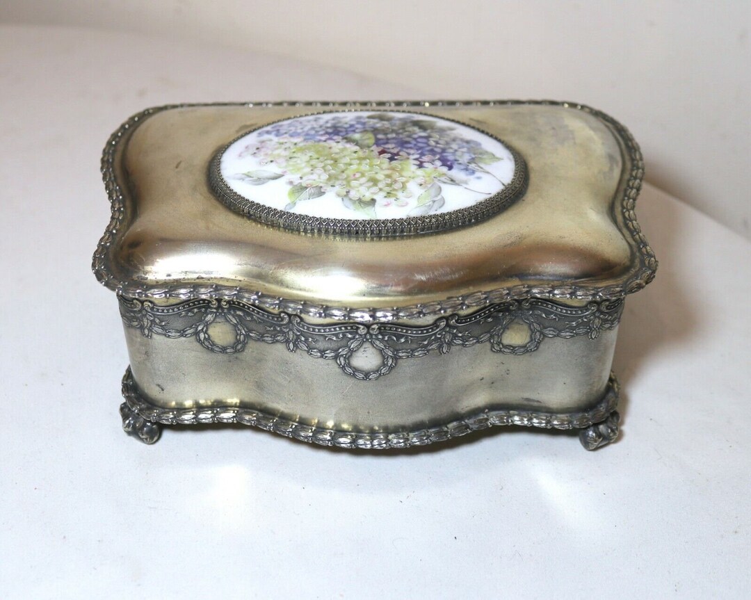 Quality Antique Ornate Silverplate Painted Porcelain Pairpoint MFG ...