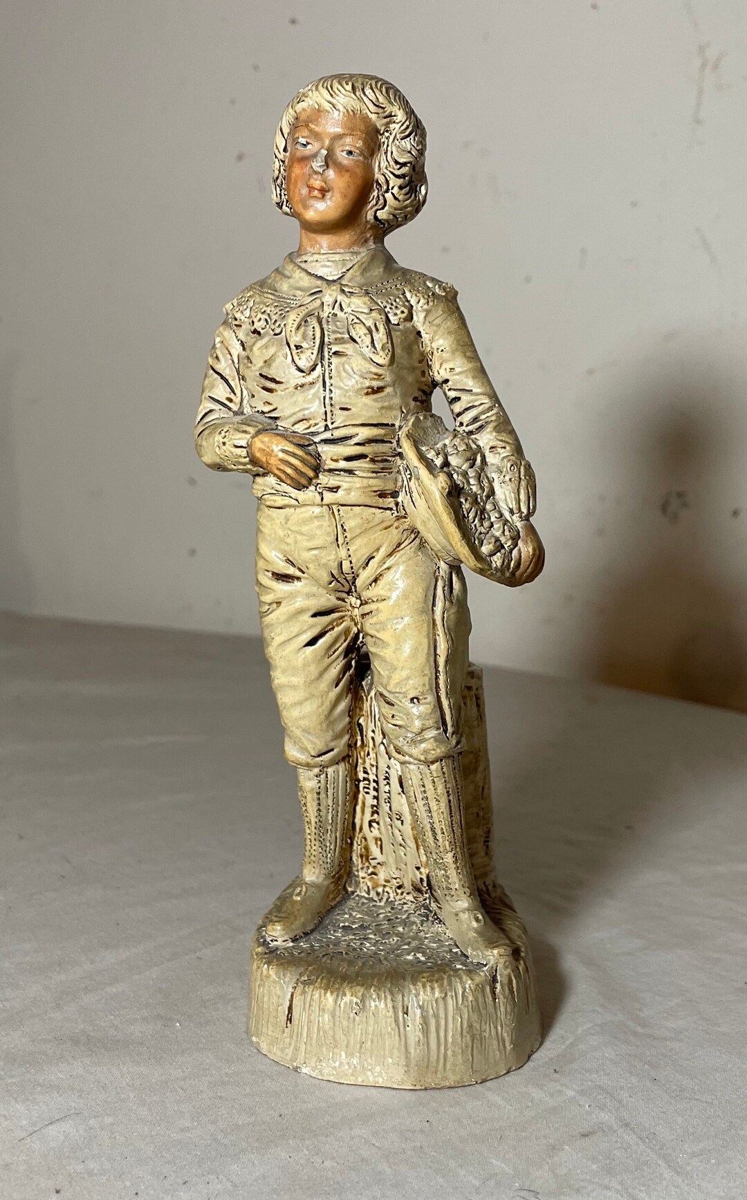Antique Painted Pottery Figural Terracotta Match Stand Holder Sculpture ...