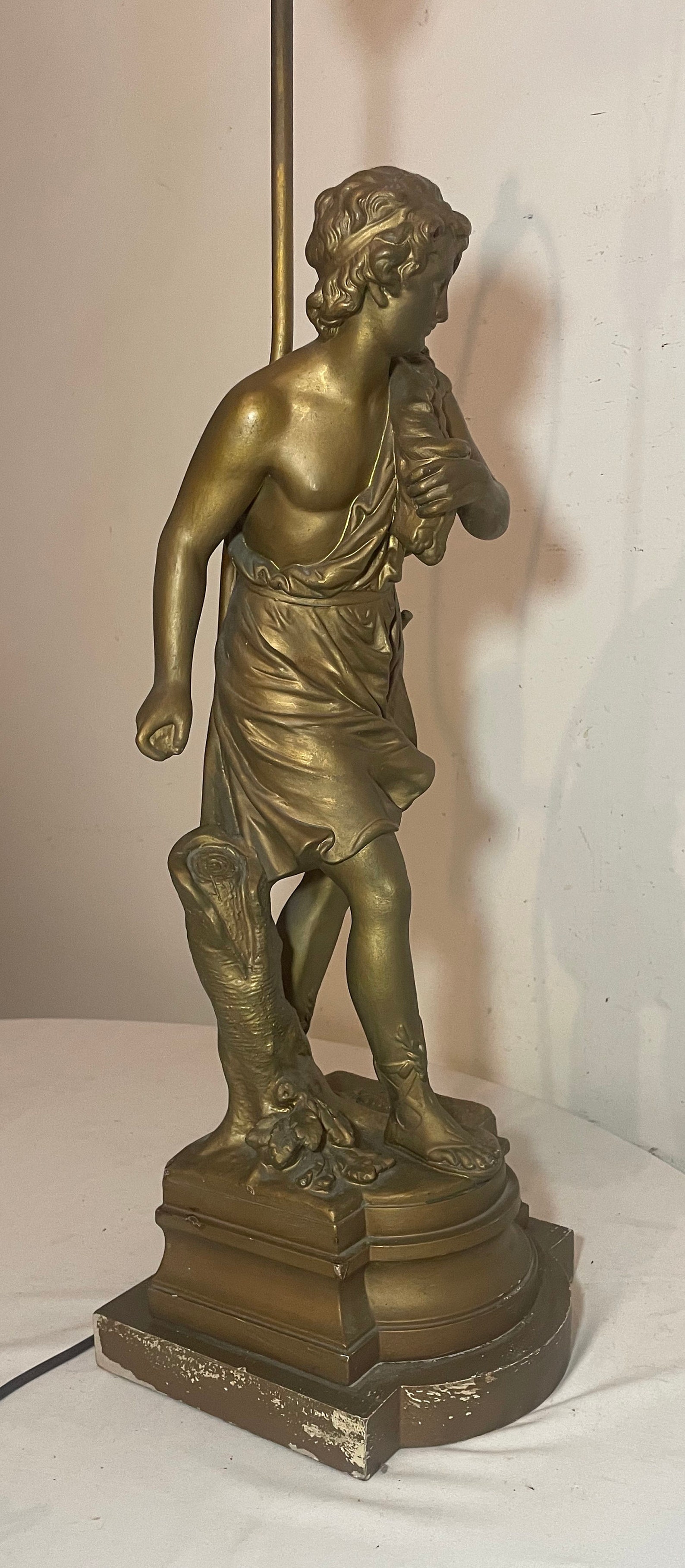 HUGE Antique Figural Gold Gilded Wood Ceramic Hunter Man Electric Table ...