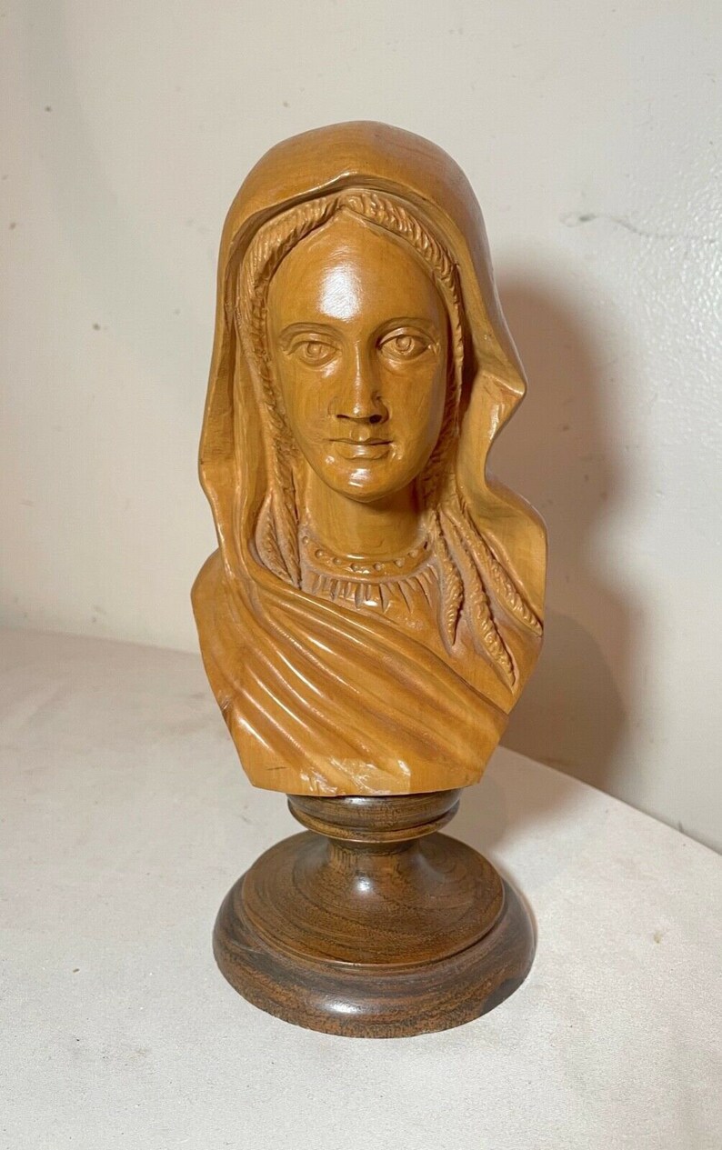 Vintage Hand Carved Olive Wood Religious Virgin Mary Bust - Etsy