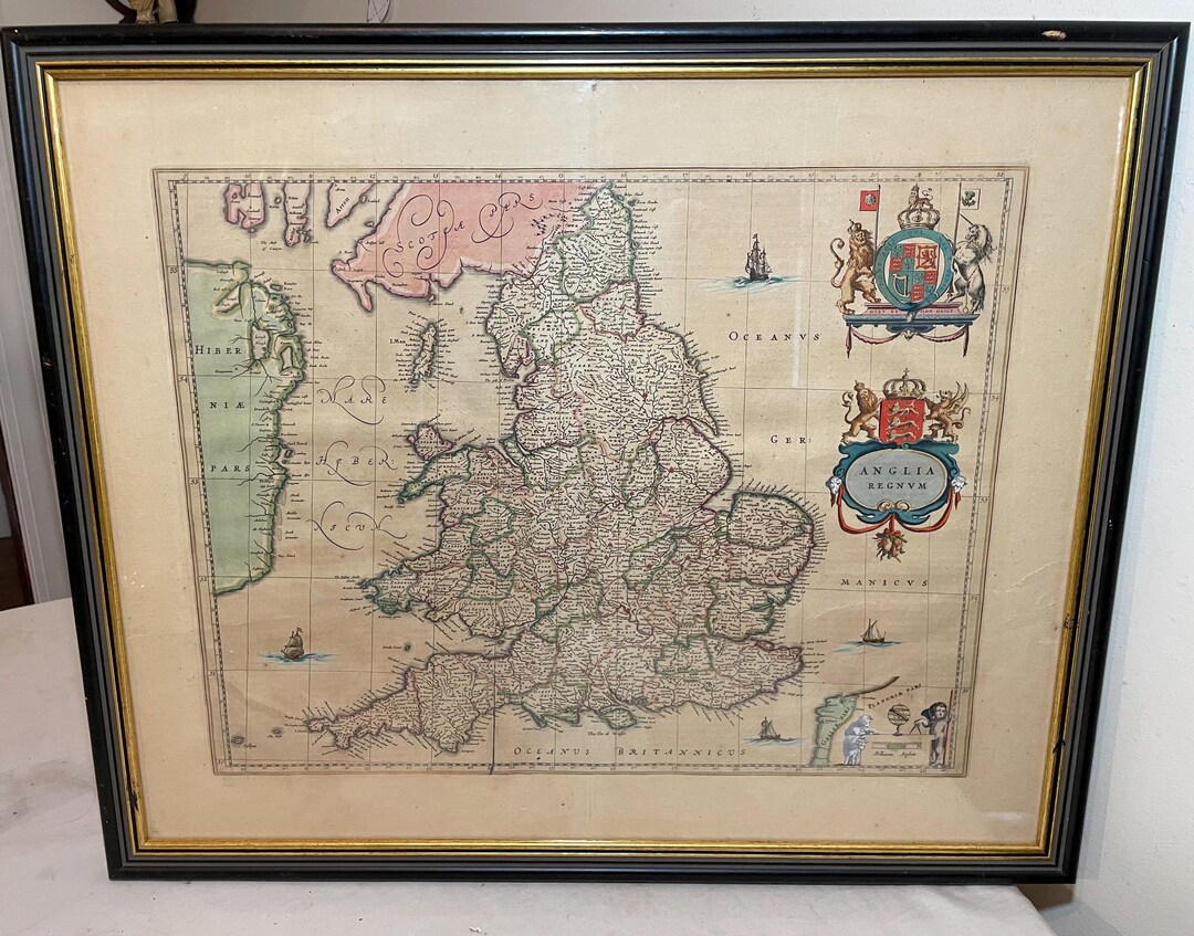 Rare Antique Hand Colored European Map Kingdom of England Janssonius ...