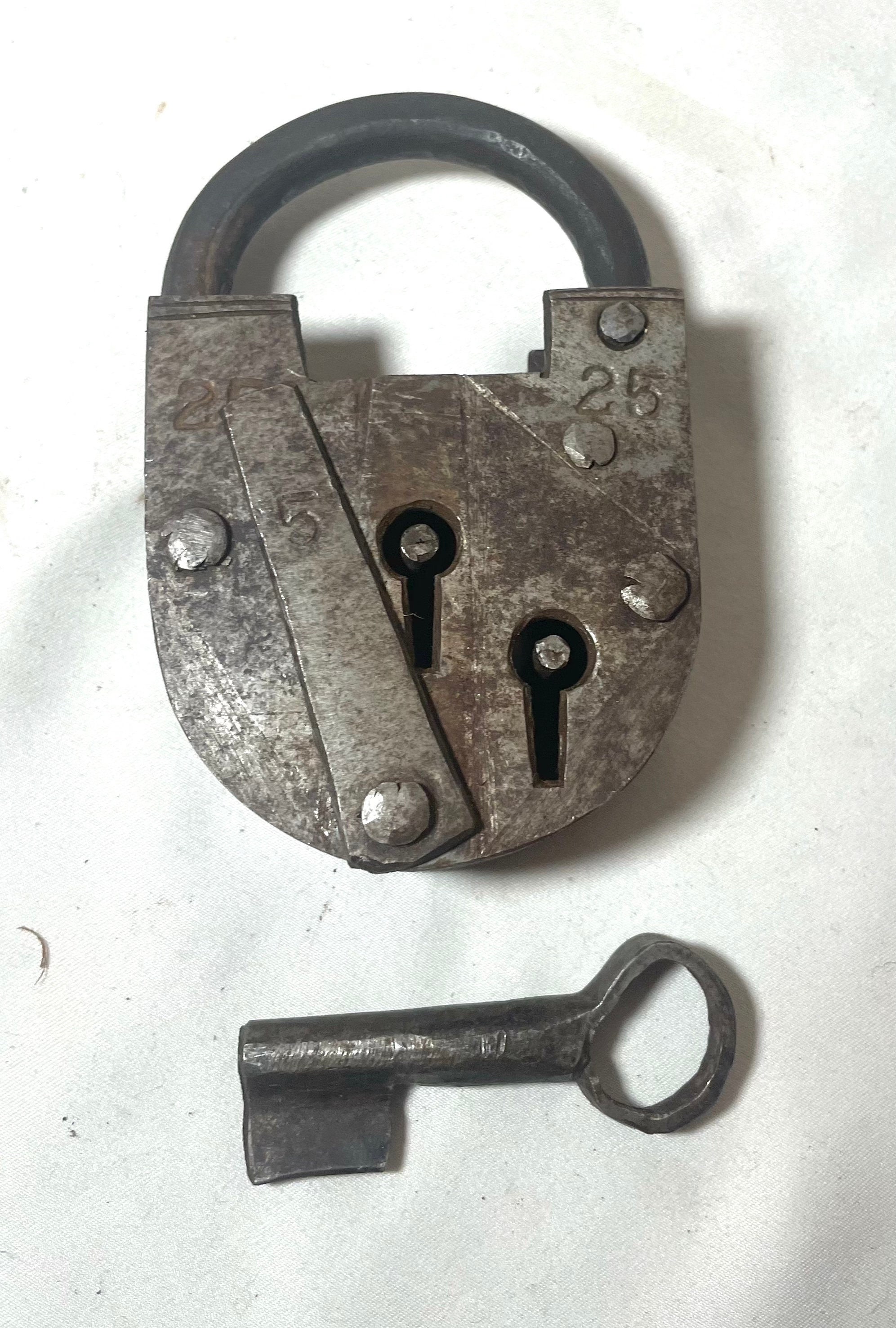 Rare Antique Hidden Key 1800's Pad Lock Solid Steel Wrought Iron ...