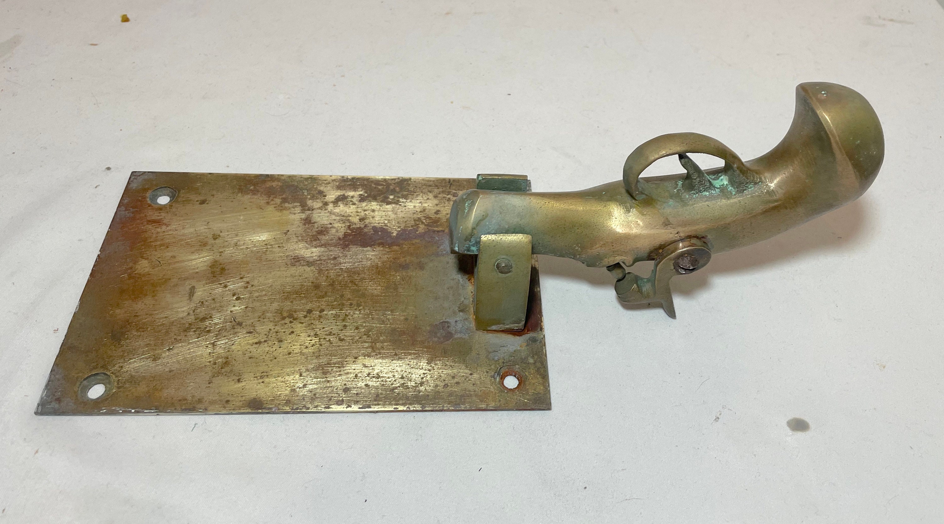 RARE Antique Solid Heavy Brass Gun Pistol Flintlock Figural Front Door ...