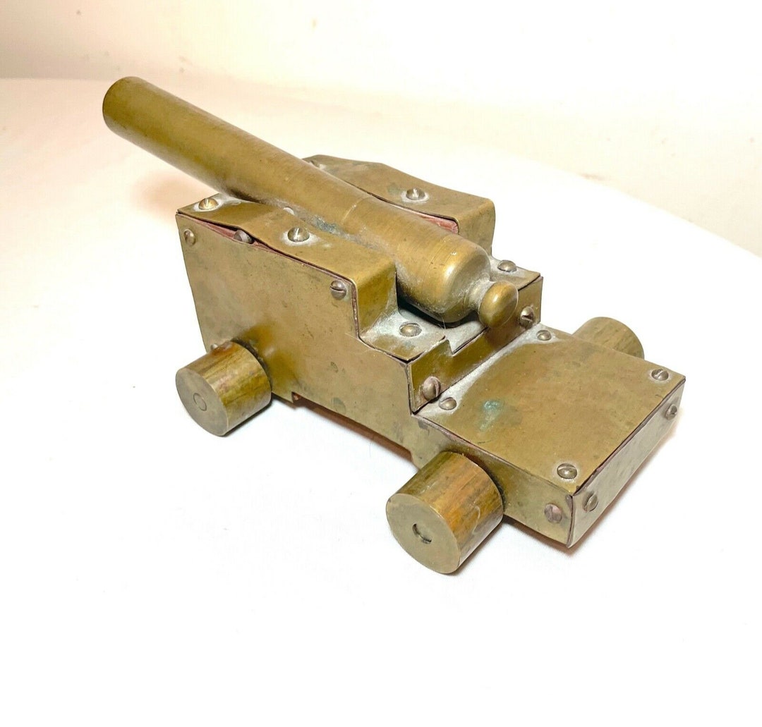 Antique Heavy Handmade Miniature Brass Wood Military Miniature Cannon ...