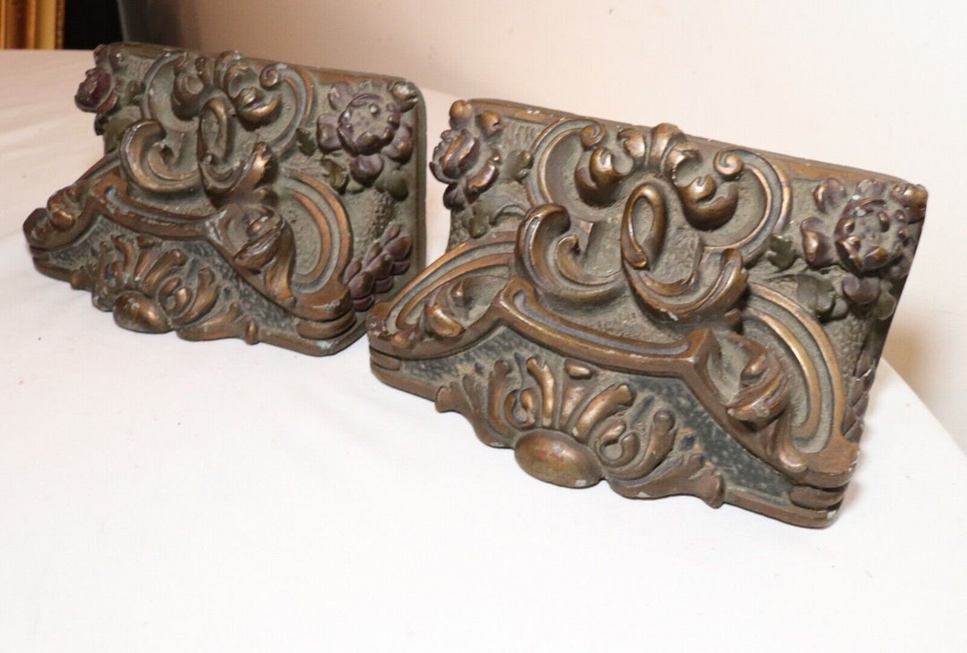 Pair of Antique Ornate 1800's Victorian Polychromed Bronzed Plaster ...