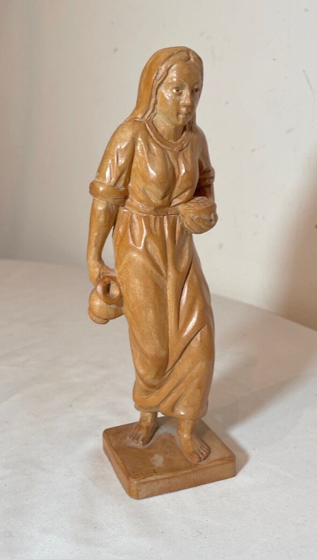 Vintage Hand Carved Wood Lady Woman Folk Art Figural Sculpture Statue ...